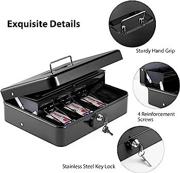 Metal Cash Box with Key Lock (Portable) [Dual Tier] , cash drawer ...