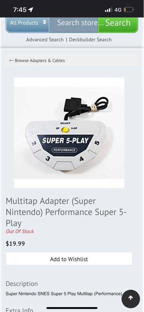 Multitap Adapter (Super Nintendo) Performance Super 5-Play, Video ...