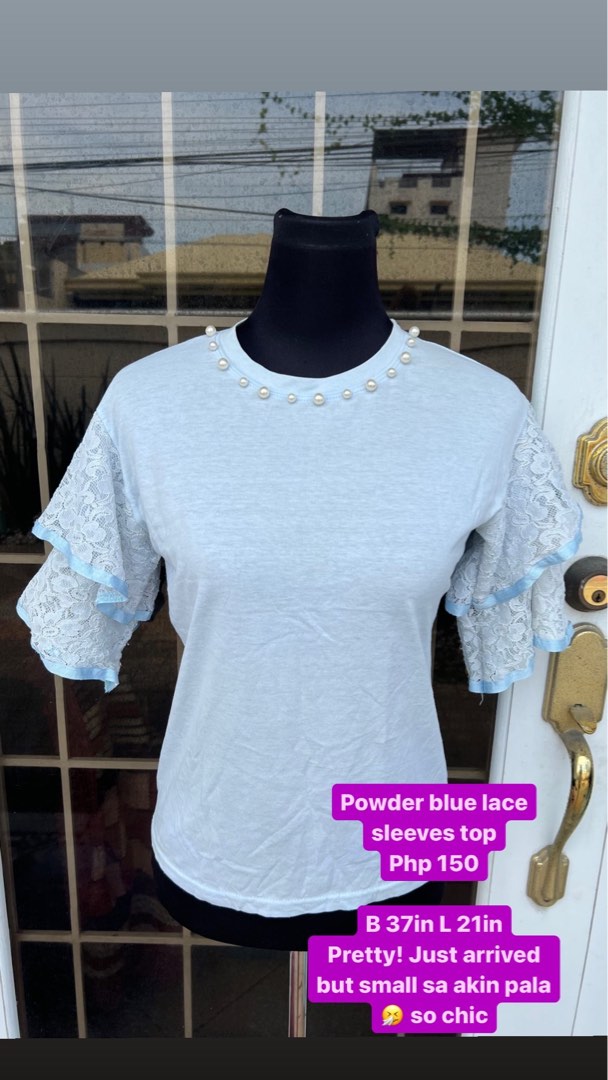 Pearl powder blue lace top on Carousell