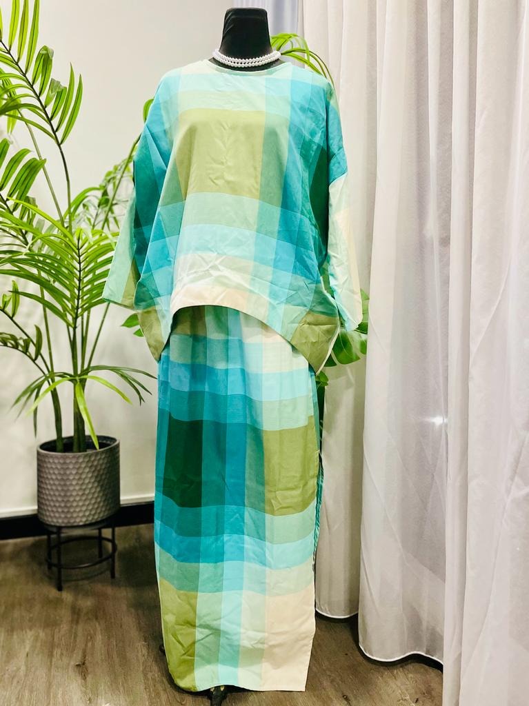 [Preloved] Green checkered baju kurung set, Women's Fashion, Muslimah ...