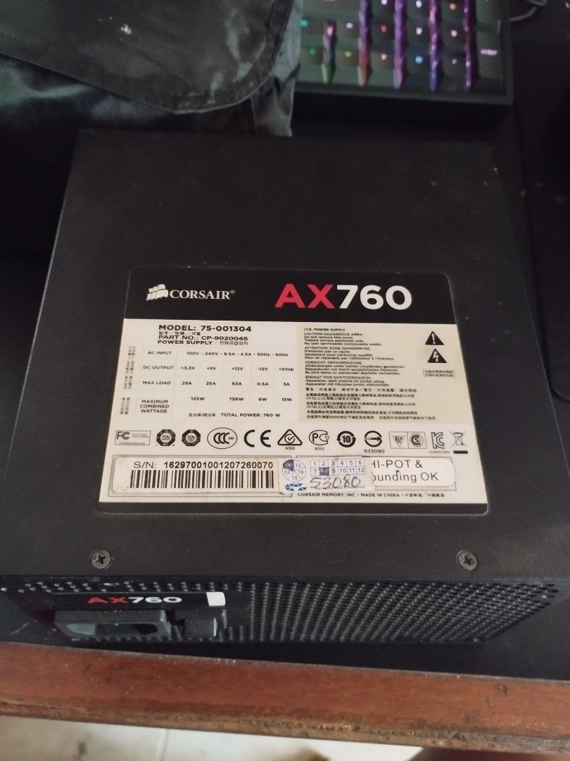 PSU Corsair AX760i Platinum certified ( fully modular), Computers ...