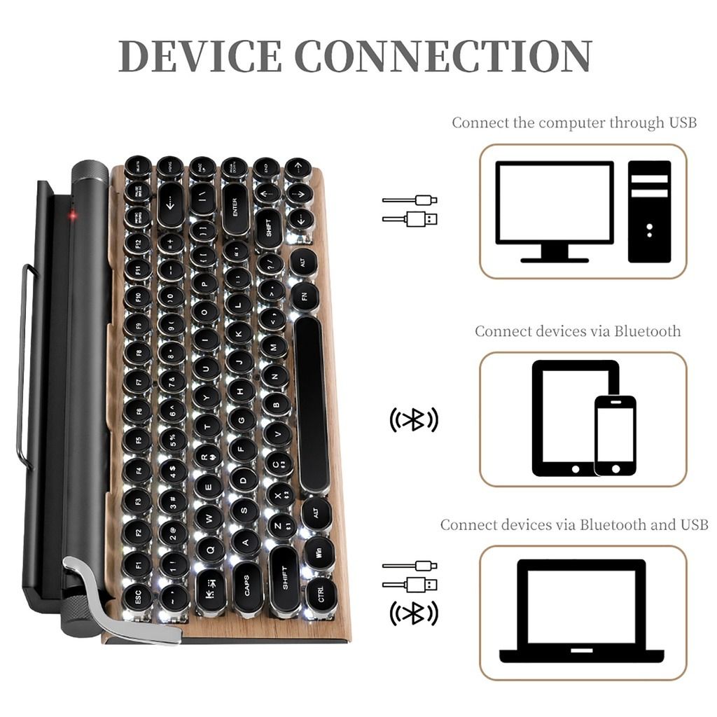 Retro Mechanical Keyboard Dot Typewriter Wireless Bluetooth 83keys Blue ...