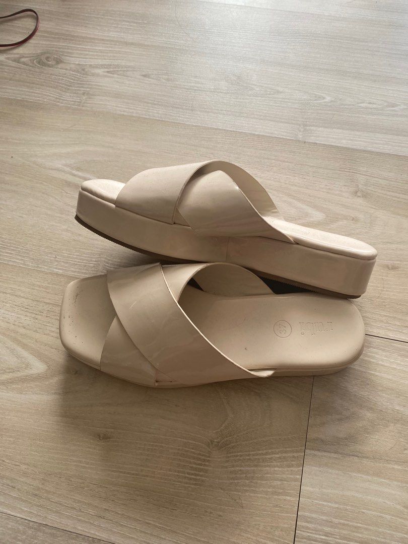 Rubi beige platform slides, Women's Fashion, Footwear, Flipflops and ...