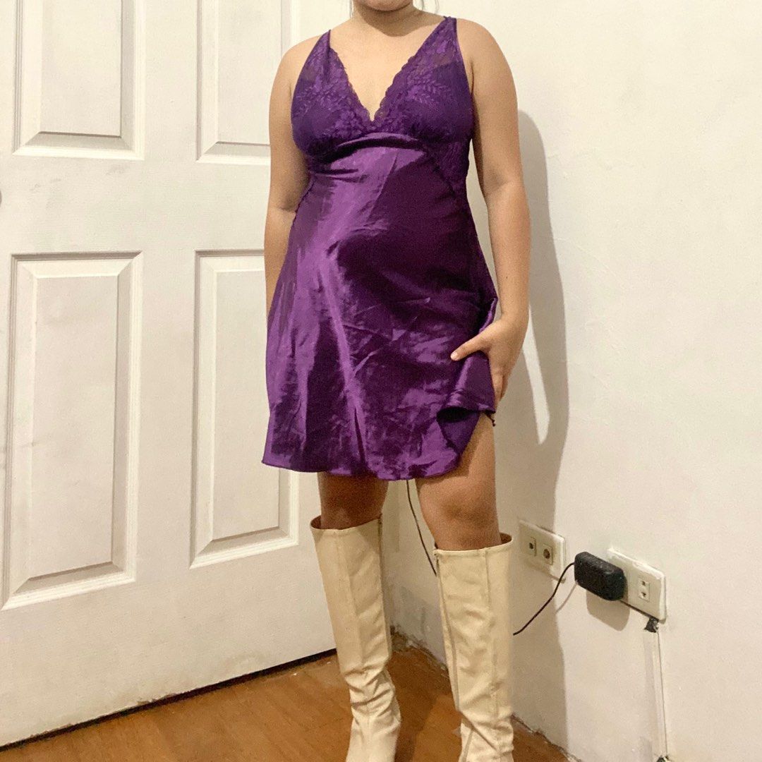 Sexy deep purple mini slip dress, Women's Fashion, Dresses & Sets ...