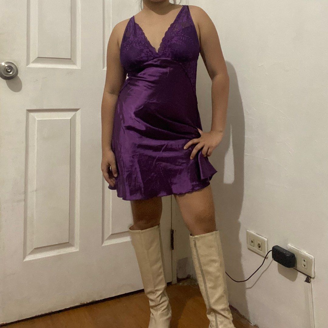 Sexy deep purple mini slip dress, Women's Fashion, Dresses & Sets ...