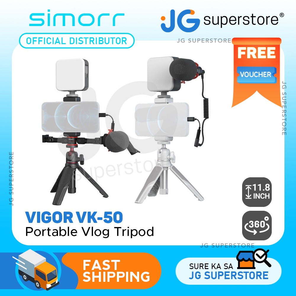 Simorr by SmallRig Vigor VK-50 Vlog Tripod Kit with Phone Clamp and ...