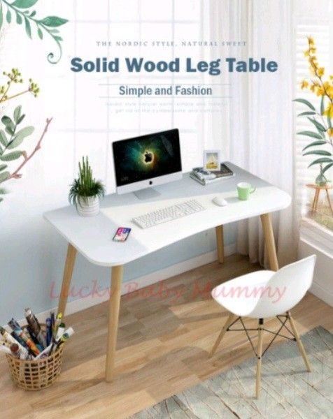 Solid Wood Leg Curved Study Table (80 x 50 x 75cm), Furniture & Home ...