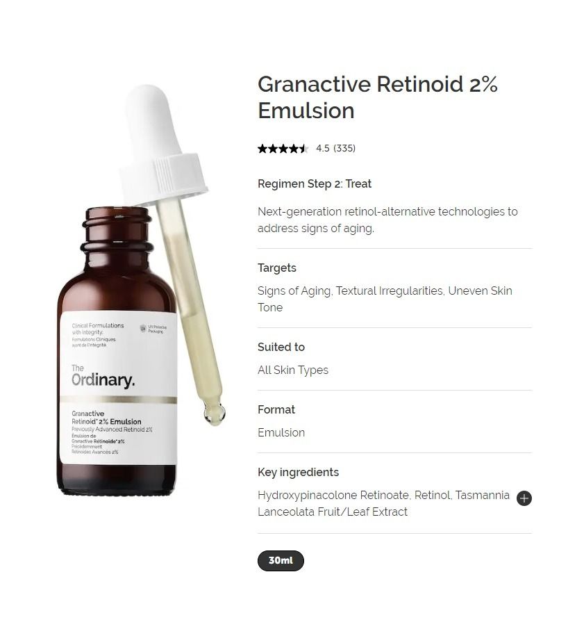 The Ordinary Granactive Retinoid 2% Emulsion, Beauty & Personal Care ...