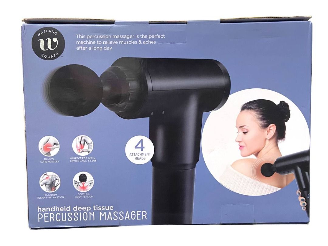 Wayland Square Handheld Deep Tissue Percussion Massager + 4 Attachments ...