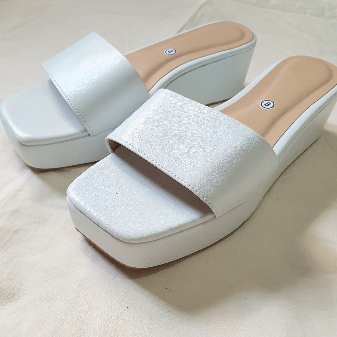 White Platform Slides Shopee Laguna Made, Women's Fashion, Footwear ...