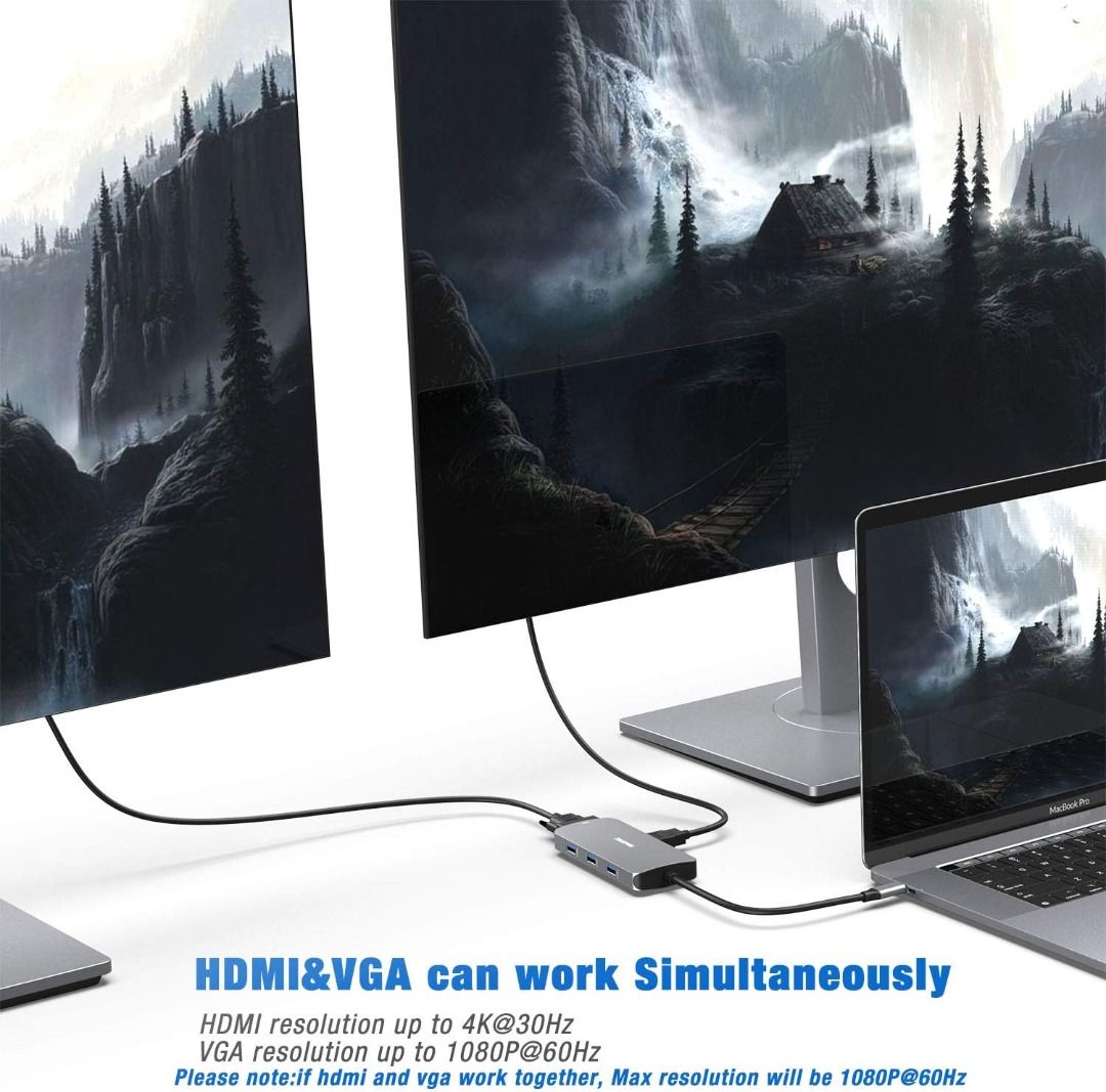 ZMUIPNG 8 IN 1 USB C HubVGA, USB Type C, USB, Ethernet, HDMI ...