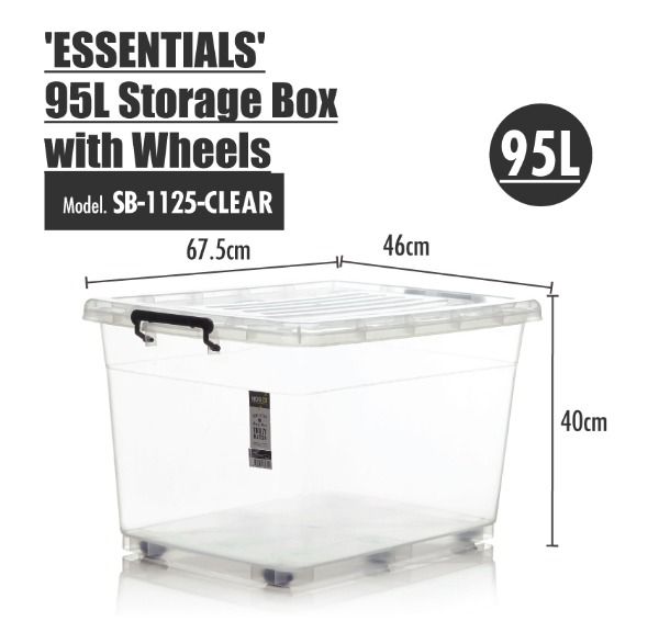 Ready stock 15L - 95L 'ESSENTIALS' Storage Box with Wheels, Furniture ...