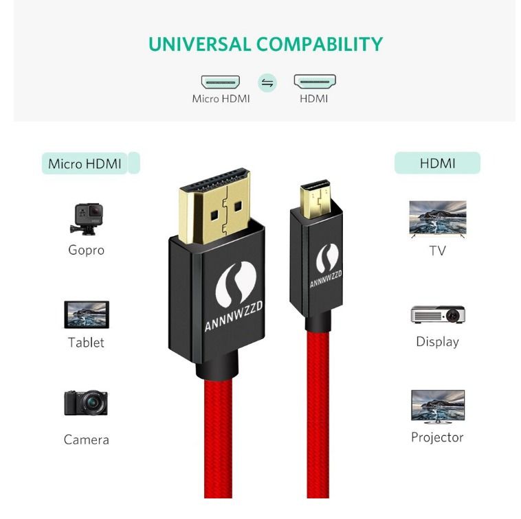 1888) ANNNWZZD MICRO HDMI TO HDMI CABLE,4K 60HZ MICRO HDMI TYPE D CORD ...