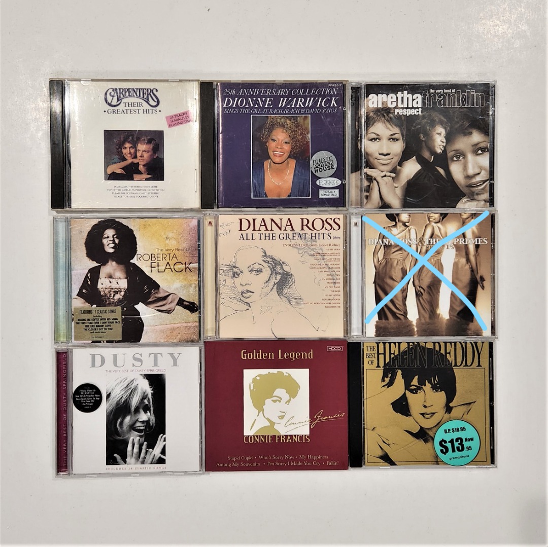 $5 per CD Carpenters Dionne Warwick Aretha Franklin Roberta Flack Diana ...