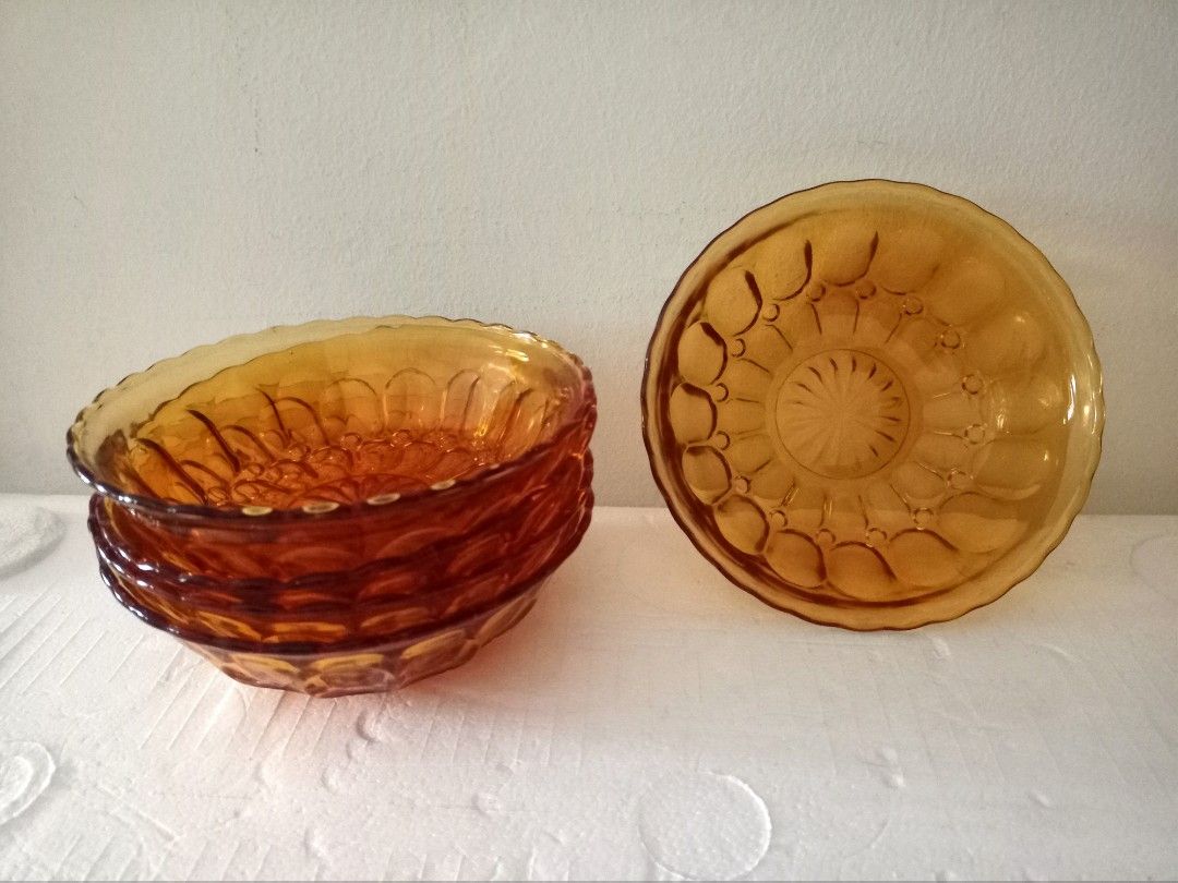 5x Vintage amber glass dish sunburst design, Furniture & Home Living ...