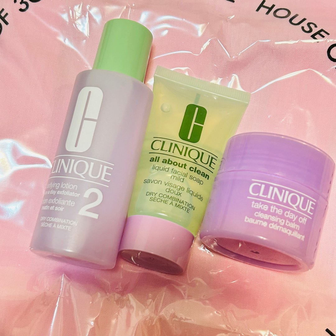 Clinique 全新倩碧三組合 紫晶卸妝膏 三步驟洗面膠 溫和潔膚水2號 香水、美妝、保養 臉部彩妝、保養與清潔 護膚、清潔產品在旋轉拍賣