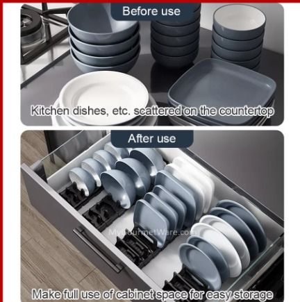 Adjustable Plate Bowl Rack Storage | Cabinet Drawer Dinnerware ...