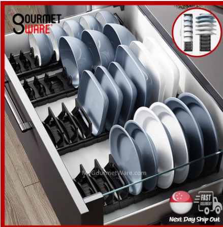 Adjustable Plate Bowl Rack Storage | Cabinet Drawer Dinnerware ...