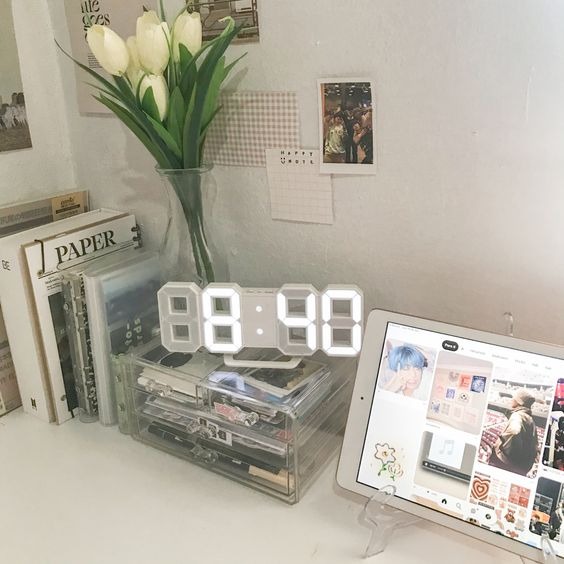 Aesthetic White LED Digital Clock, Furniture & Home Living, Home Decor ...