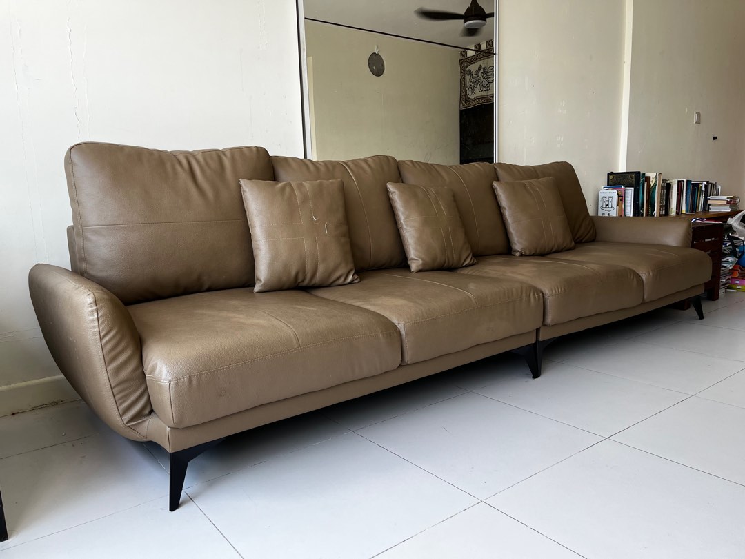 Brown leather sofa 4 seater, Furniture & Home Living, Furniture, Sofas ...