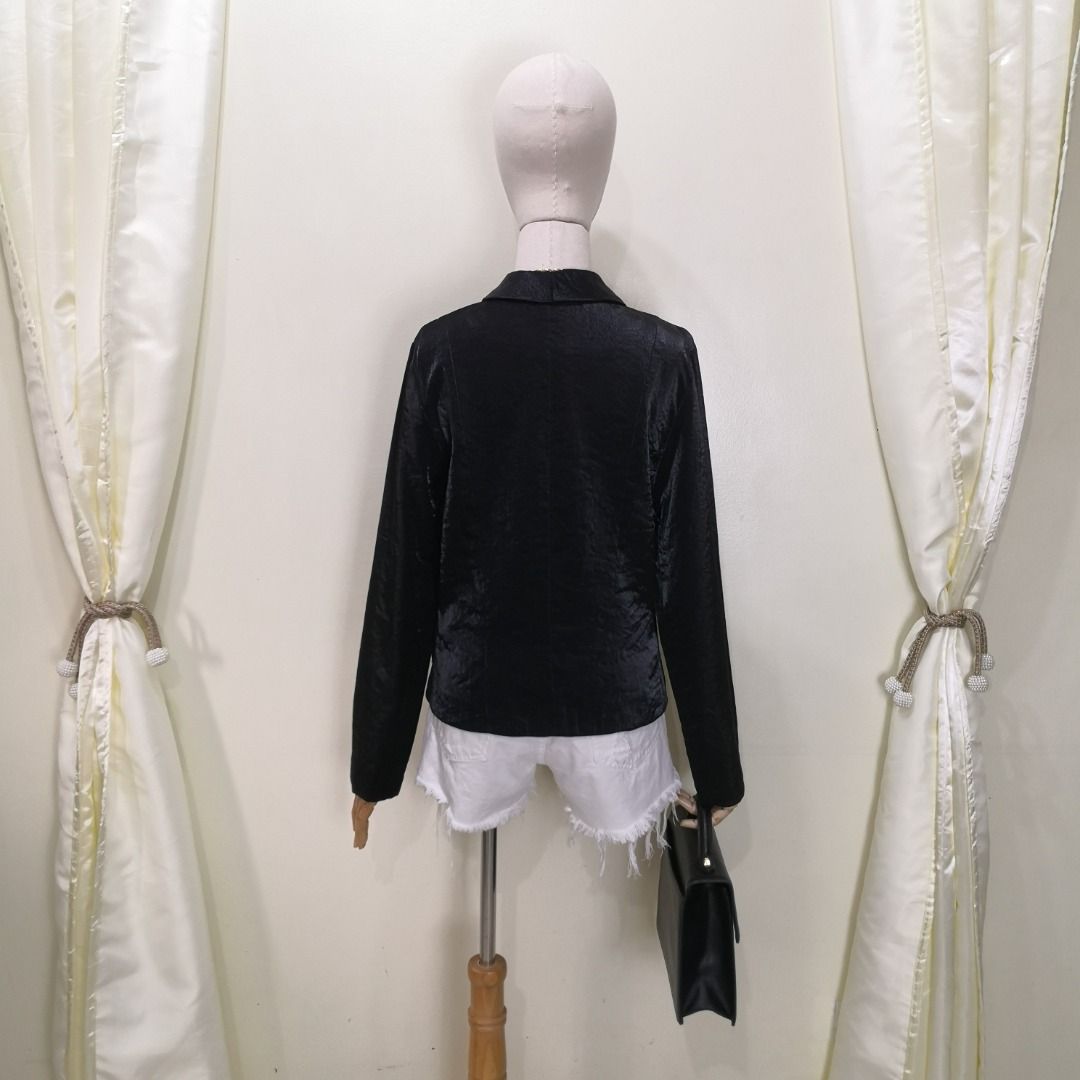 C67 - Naf Naf Black With Metallic Silvery Sheen Blazer with Mother of ...