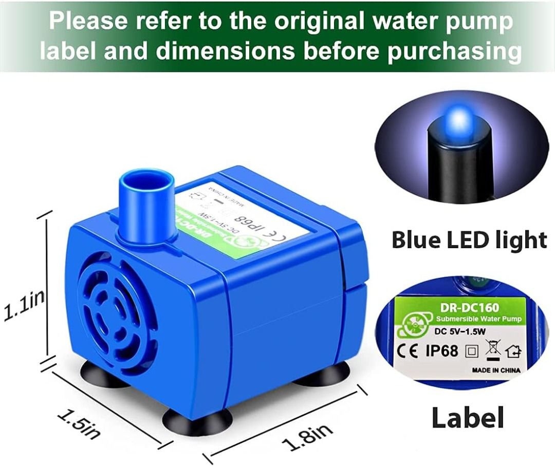 Cat Water Fountain Pump, Pet Water Fountain Pump Replacement Pump DR ...