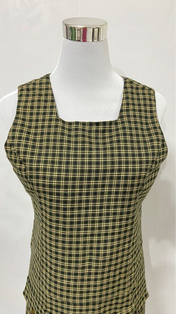 Checkered Emerald Green Mini Dress on Carousell