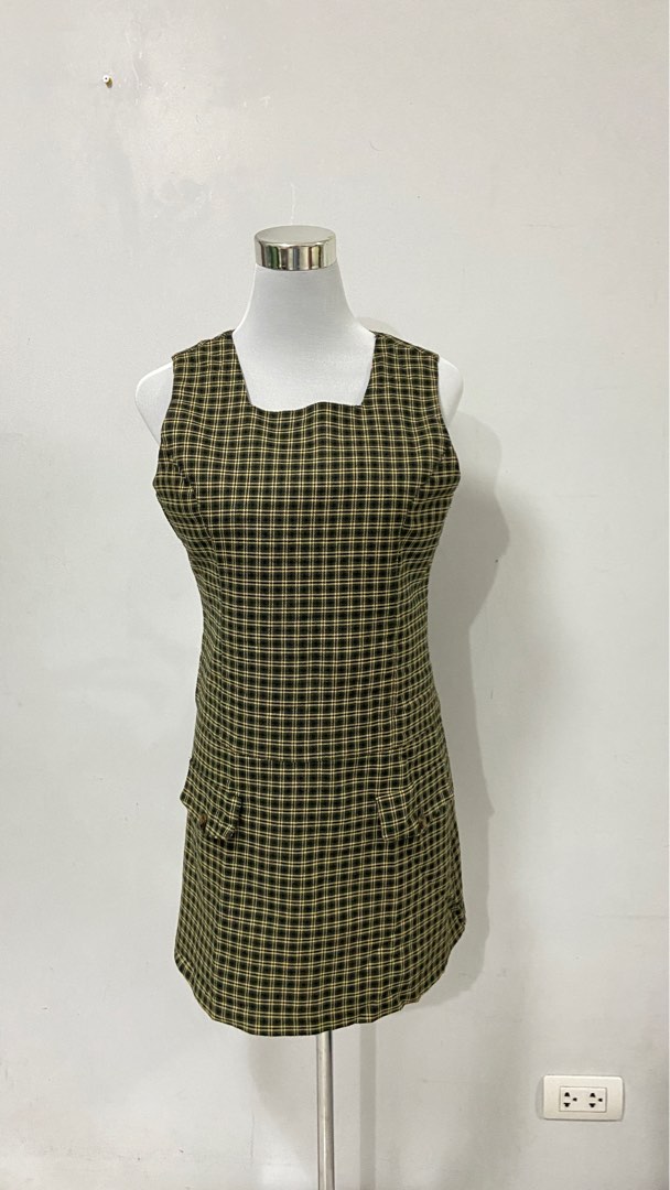 Checkered Emerald Green Mini Dress on Carousell