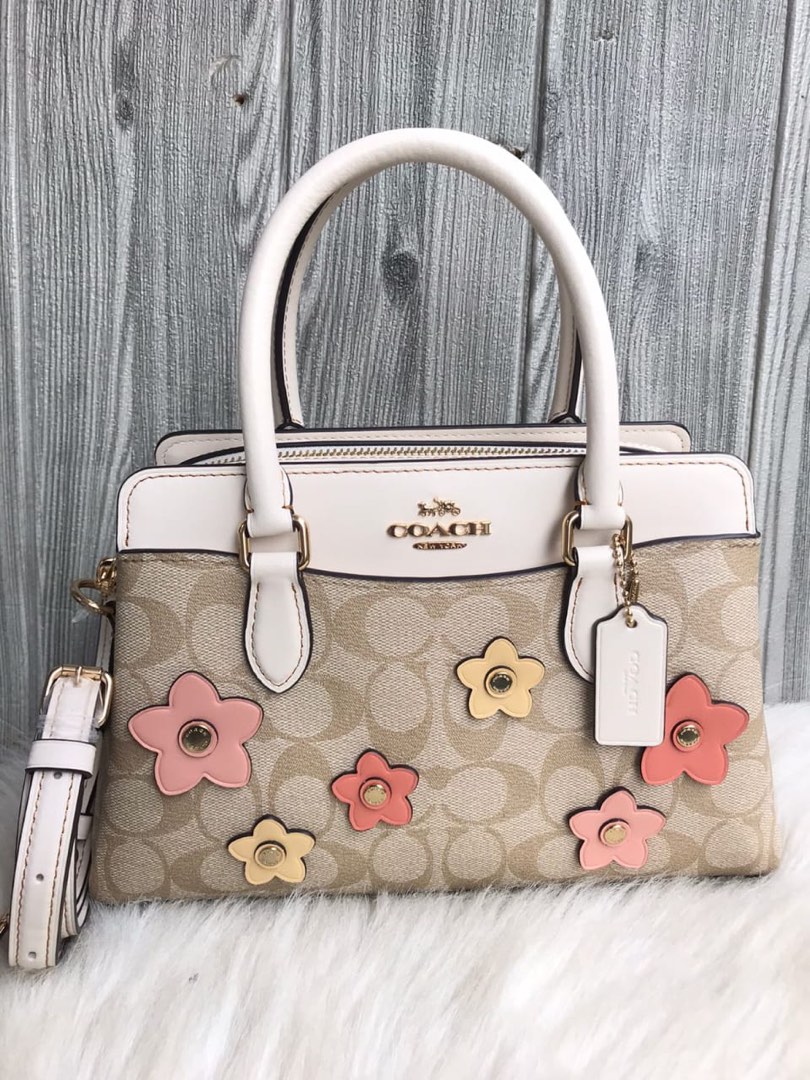 COACH Mini Darcie Carryall In Signature Canvas With Floral Applique ...