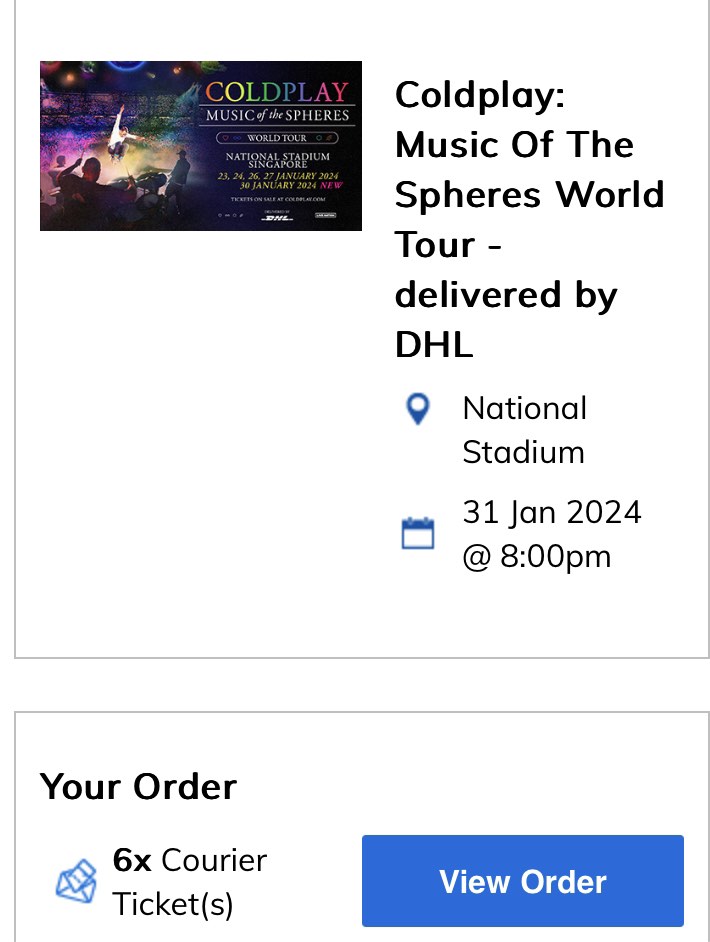 Coldplay General Standing Tickets - 31 Jan 24 (6 available), Tickets ...