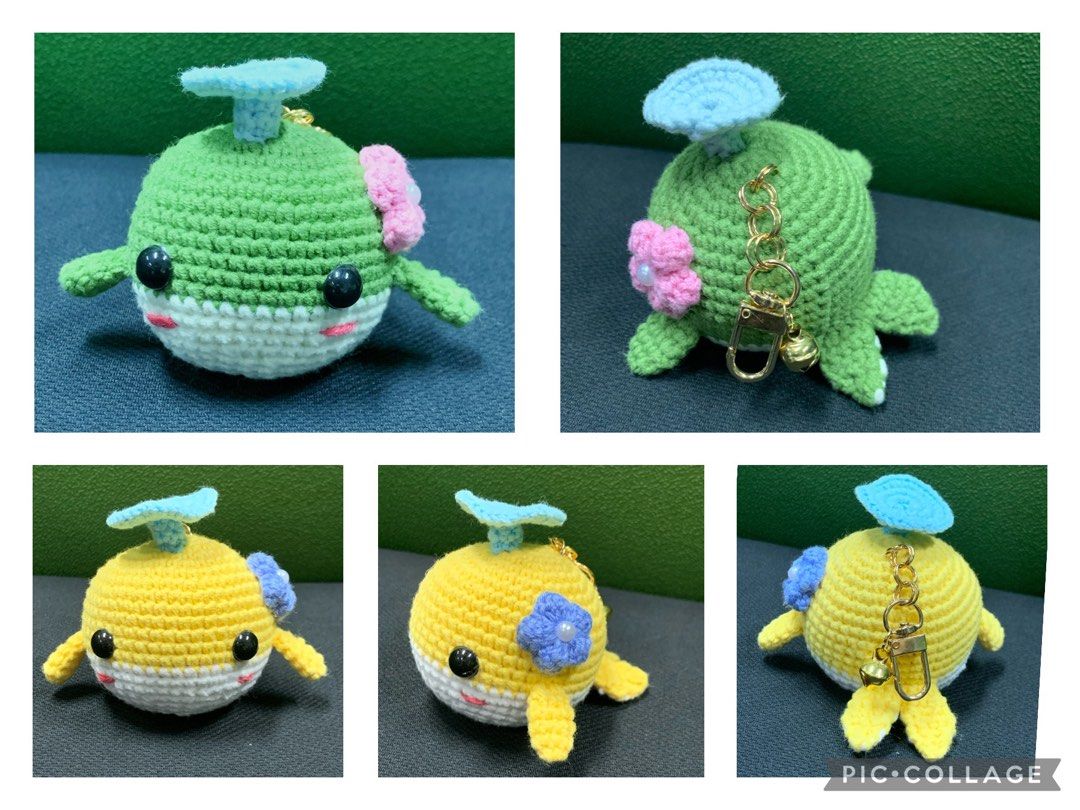 Amigurumi Crochet Fountain whales keychain (scented available), Hobbies ...