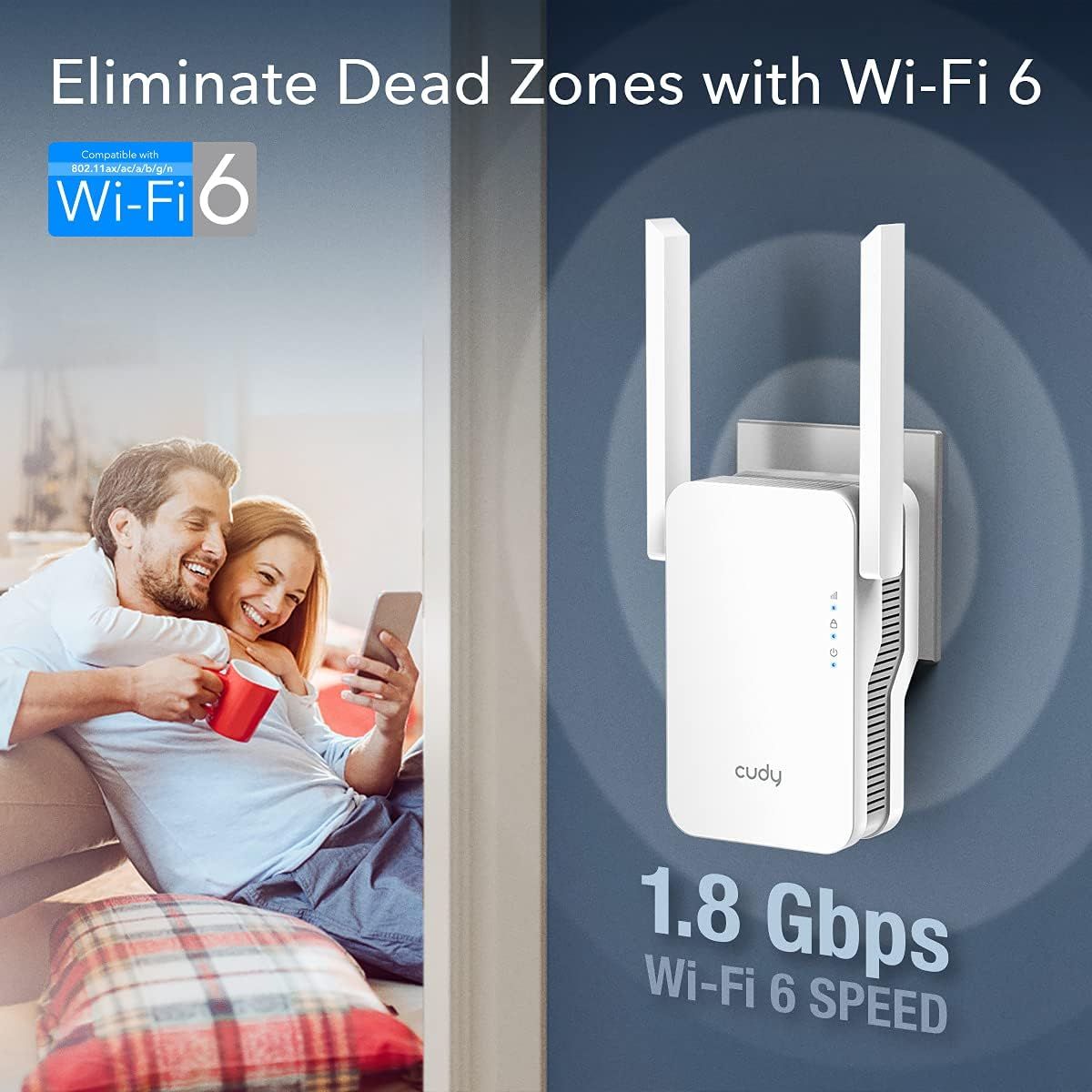 Cudy RE1800 AX1800 Dual Band WiFi Extender Wireless Booster, WiFi 6 ...