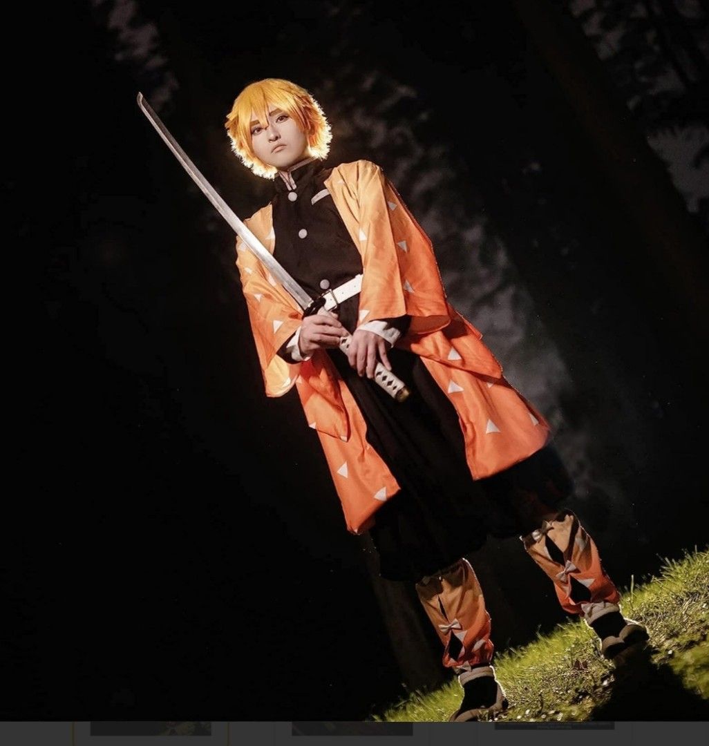Demon slayer zenitsu cosplay costume large, Men's Fashion, Tops & Sets ...