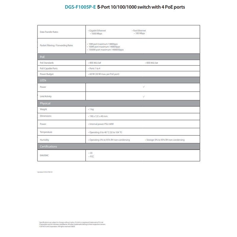 D-Link Gigabit PoE 4 Port PoE Switch + 1 Uplink Gigabit Port [•Full ...