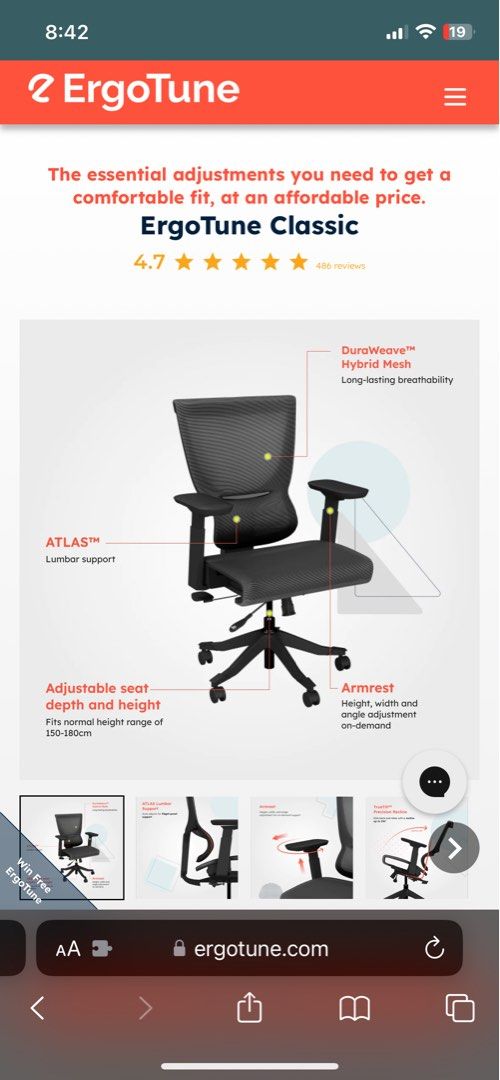 ErgoTune Classic, Furniture & Home Living, Furniture, Chairs on Carousell