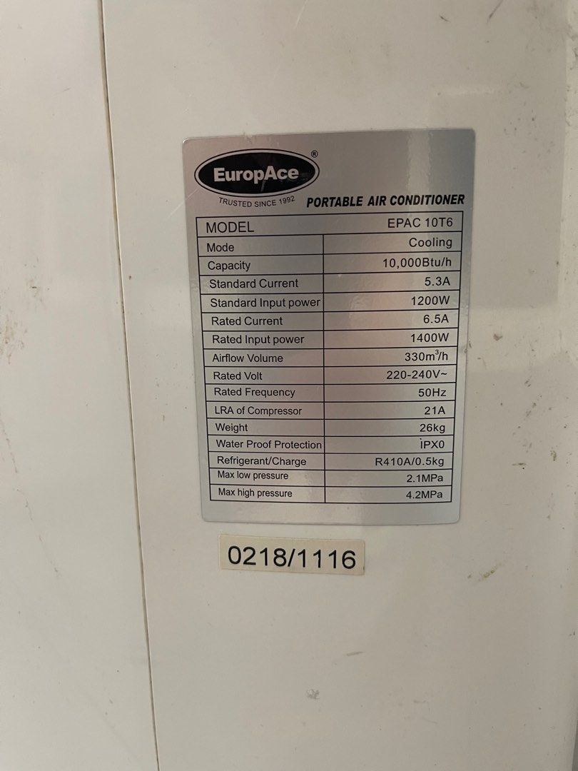 Europace 10k BTU portable aircon, TV & Home Appliances, Air ...