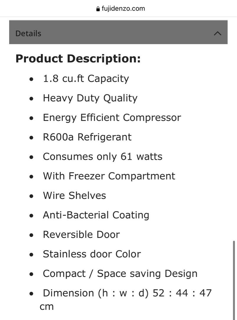 Fujidenzo Refrigerator RB-18HS, TV & Home Appliances, Kitchen ...