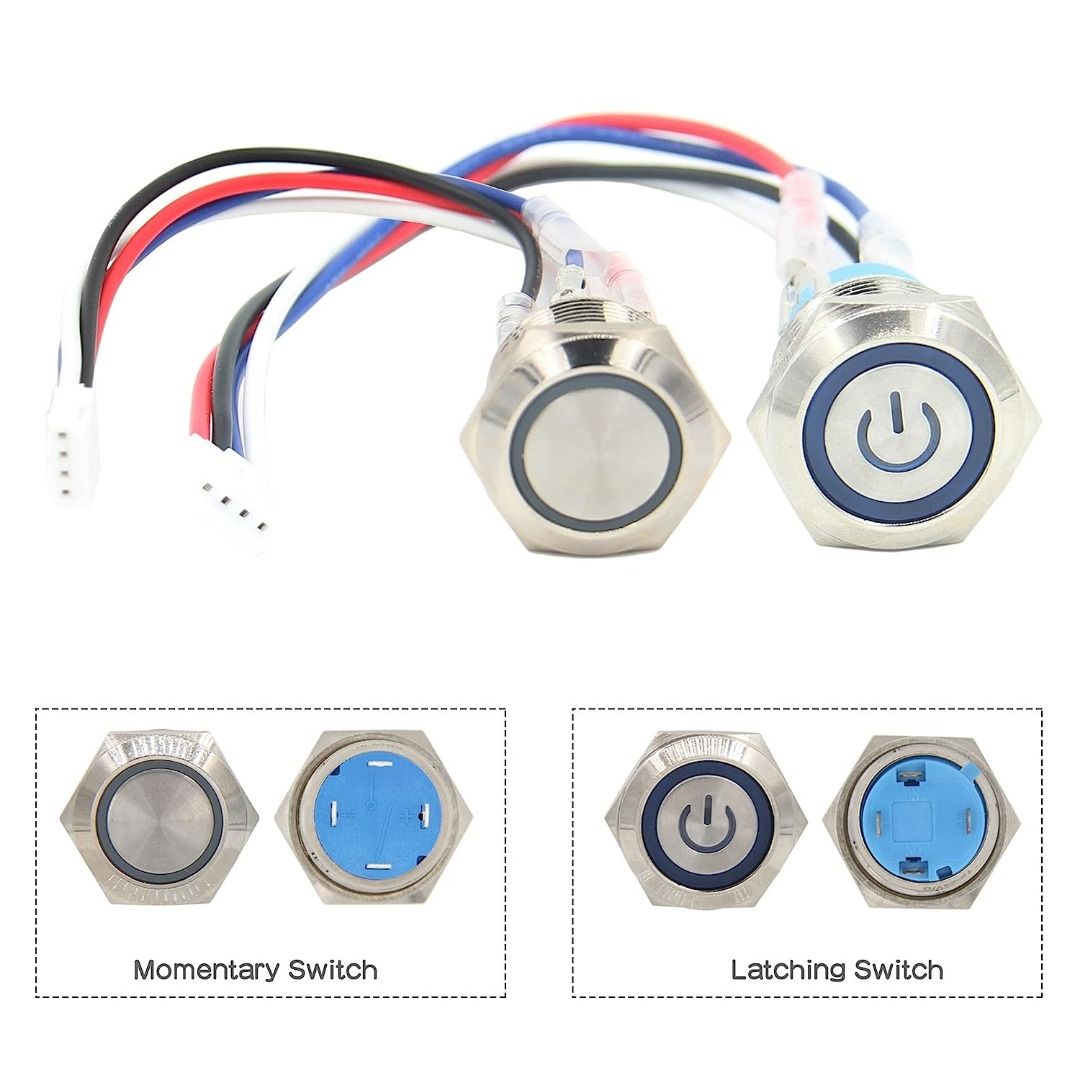 Geekworm 19MM Metal Push Button Switch Latching Self-Locking/Momentary ...