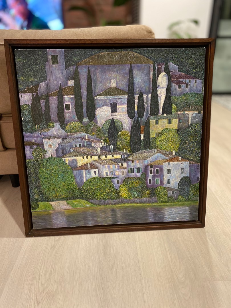 Houses by the lake painting with frame, Furniture & Home Living, Home ...
