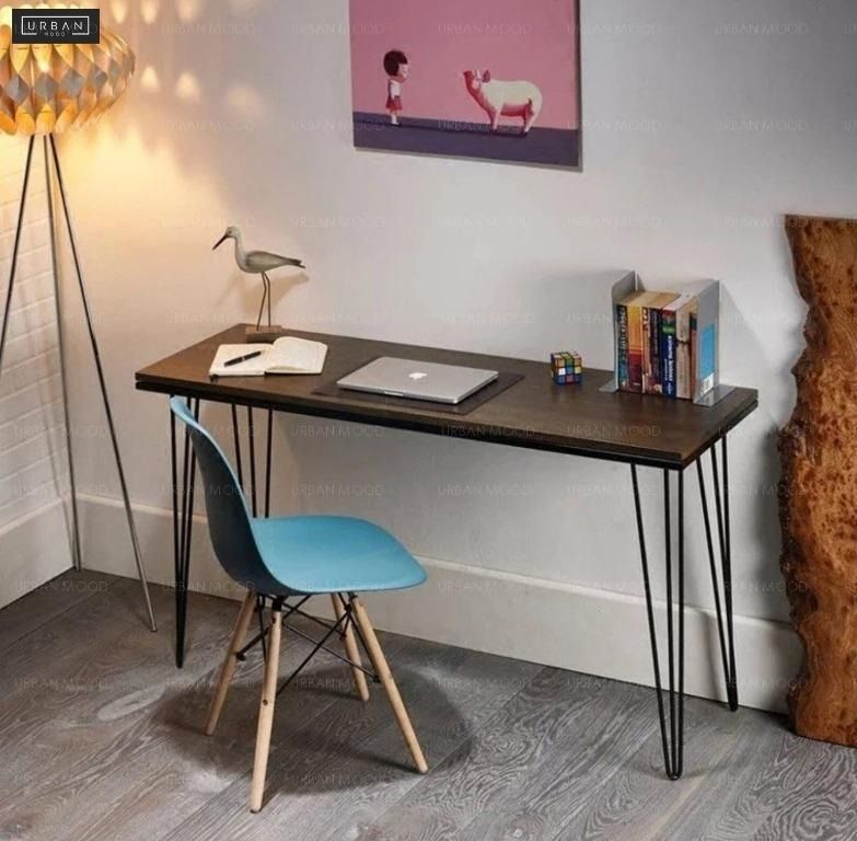 LEANNA Modern Industrial Solid Wood Slim Study Table, Furniture & Home ...