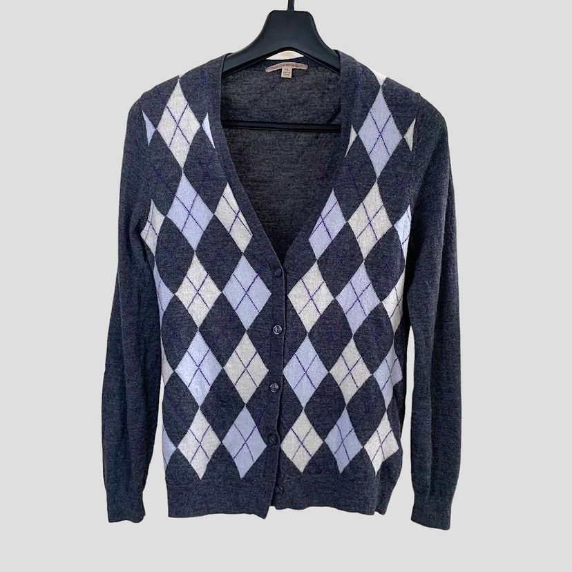 Merino Wool Argyle Cardigan Sweater On Carousell