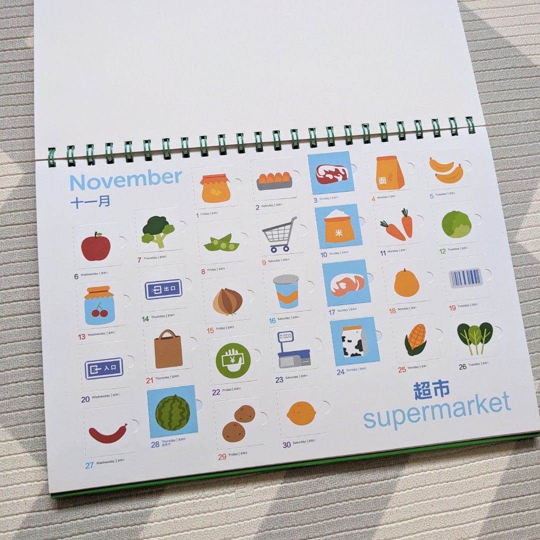 Montessori flip chart calendar bilingual learning words, Hobbies & Toys ...