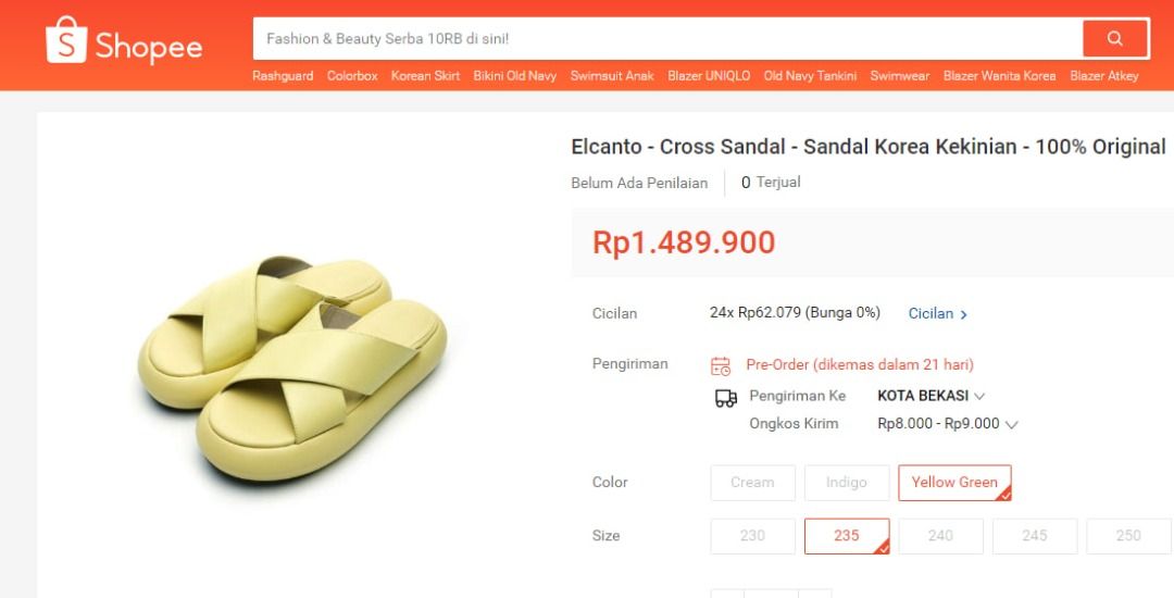 [NEW] Elcanto - Cross Sandal - Sandal Korea Kekinian - 100% Original yellow green, Fesyen Wanita ...