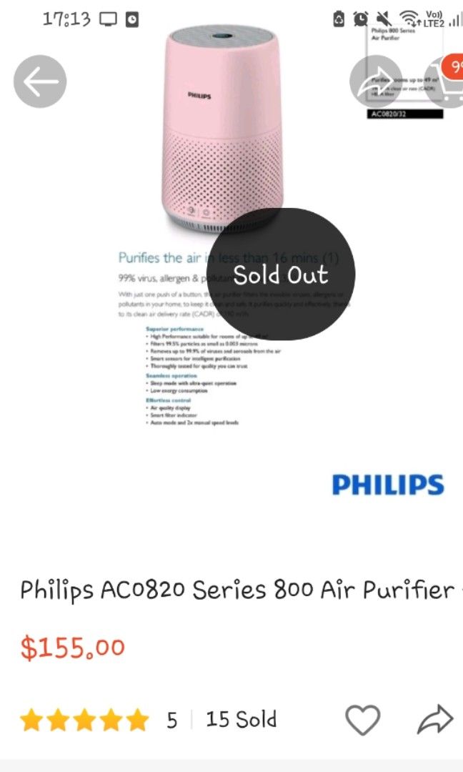 Philips pink air purifier, TV & Home Appliances, Air Purifiers ...