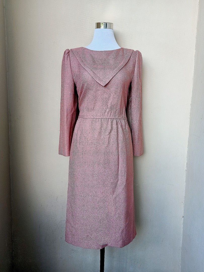 Plain Old Rose Maxi Dress Long Sleeves Korean Classy Trendy Dainty Pastel Cute Elegant Church ...