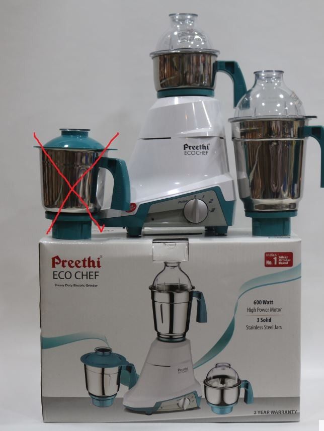 Preethi Eco Chef 600-Watt Mixer Grinder, 家庭電器, 廚房電器, 榨汁機及攪拌機 - Carousell