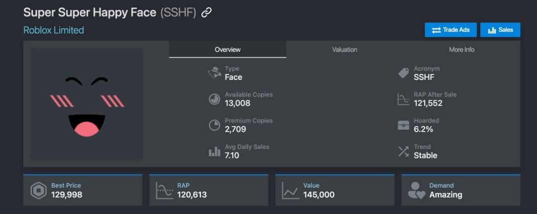 Roblox limited Super Super Happy Face (SSHF), 電子遊戲, 遊戲機配件, 遊戲週邊商品 ...