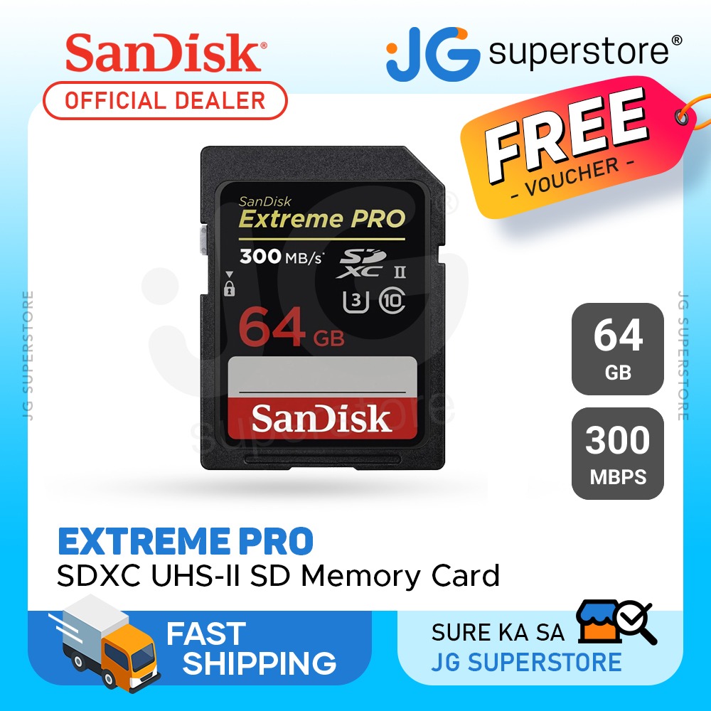 Sandisk Extreme Pro SD Card 64GB UHS II SDXC Class 10, 300MB/s and 260 ...