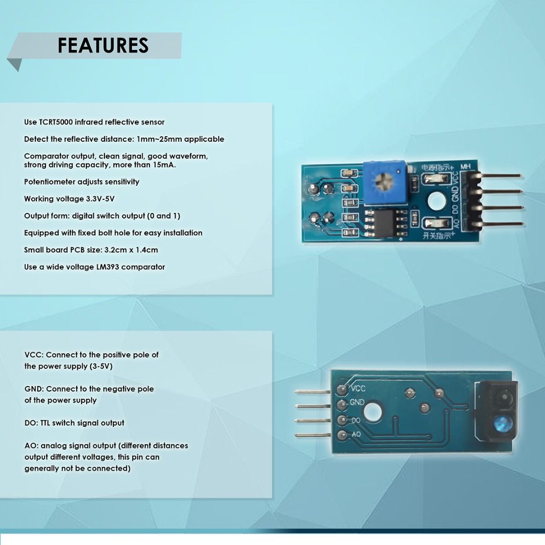 TCRT5000 INFRARED REFLECTIVE IR PHOTOELECTRIC SWITCH BARRIER LINE TRACK ...