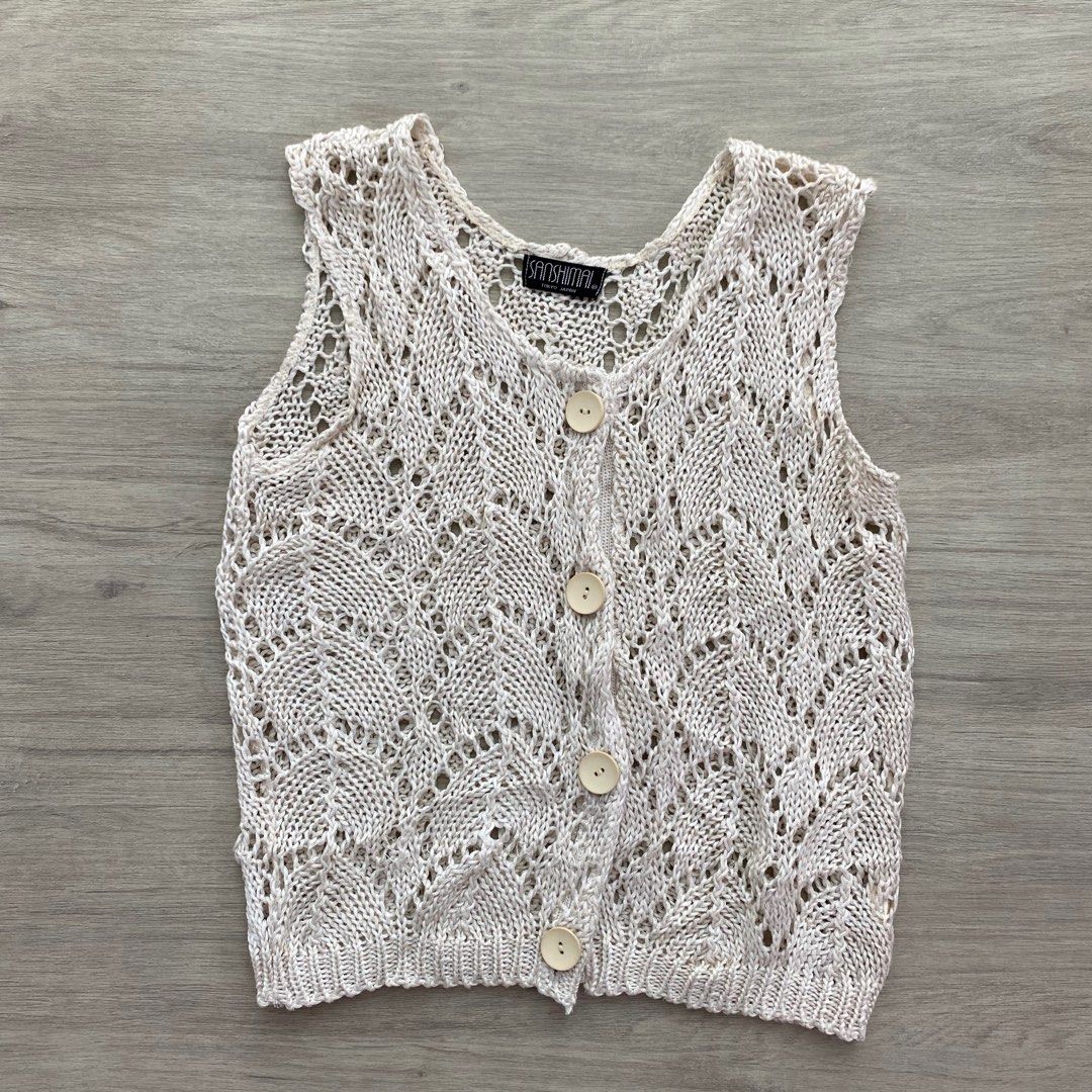 vintage japanese knit vest, Women's Fashion, Tops, Sleeveless on Carousell